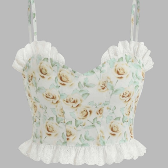 Cider | Tops | Nwt Cottagecore Light Green Floral Ruffle Trimmed Corset ...